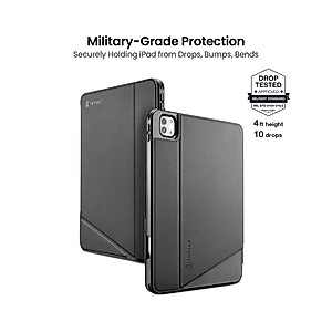 tomtoc Vertical Case for iPad Pro 11-inch 4th/3rd Gen 2021-2022, Slim Protective Anti-Bend Case with Magnetic Stand for 3 Use Modes, Support Wireless iPad Pencil Charging, Black