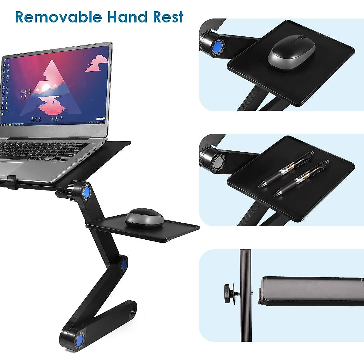 Laptop Table, Adjustable Laptop Bed Table, Laptop Computer Stand, Portable Laptop Workstation Notebook Stand Reading Holder with Large CPU Cooling Fan and Mouse Pad in Bed Couch Office Sofa
