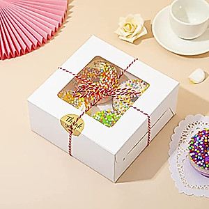 ST.LORIAN 30 Packs Bakery Cupcake Boxes with Window and Inserts 4 Holders,Twine and Stickers,6x6x3 Inch Food Grade Cookie Boxes for Muffins,Small Cakes,Cupcakes(30 Pack, White)