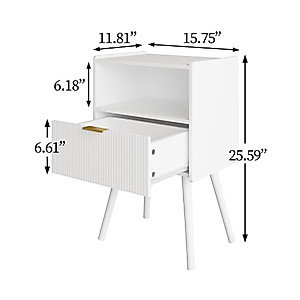 Veegle White Nightstand,Modern Bedside Table with Storage Drawer and Open Wood Shelf, Accent Night Stand with Solid Wood Legs for Living Room, Bedroom and Small Spaces,Easy Assembly,Classic White