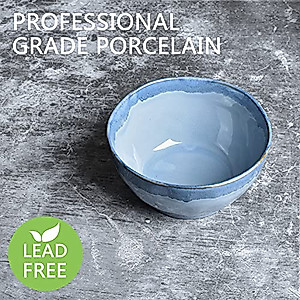 Bosmarlin Ceramic Soup Bowl Set of 4, 28 Oz, Cereal Bowl for Oatmeal, Dishwasher and Microwave Safe, Reactive Glaze (Blue, 6 inches)