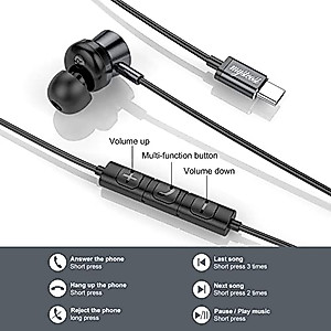 in Ear Earphones USB Type C Headphones for Laptop with Microphone, Magnetic Noise Canceling Headset Compatible for PC iPad Pro Samsung MacBook (Black2)