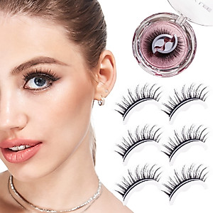LUCY LEE Reusable Self-Adhesive Eyelashes 3 Pairs, False Eyelashes No Glue or Eyeliner Needed, Easy to Put on within 3 Secs, Stable/Non-slip Waterproof Fake Eyelashes Soft Reusable Lashes 3D