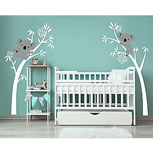 LUCKKYY Three Koalas Tree Branches Wall Decal Wall Sticker Baby Nursery Decor Kids Room Decoration (White)