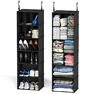SpaceAid 2 Pack Hanging Closet Organizer and Storage with Dividers, 24 Compartments Hanging Shoe Shelves for Closet, Wardrobe, RV, Garment Rack - Black