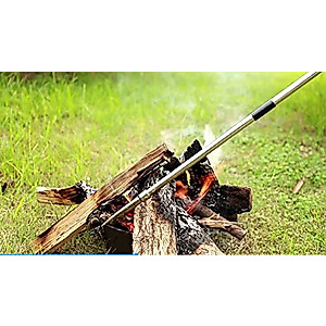 Long Fireplace Poker, 31 Inch Fire Pit Poker Stainless Steel Rod and Heavy Duty Wrought Iron Head with Heat Resistant Handle, Indoor and Outdoor Camping Tool（Silver）