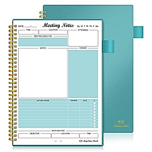 Regolden-Book Meeting Notebook for Work with Action Items, Project Planner Notebook for Note Taking, Office/ Business Meeting Notes Agenda Organizer for Men & Women, 160 Pages (7”x10”), Teal