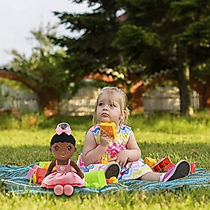 Maxshop Plush Dolls 17'' First Baby Doll for Kids Super Soft Plush Toy (Pink Dress Princess Black Doll)