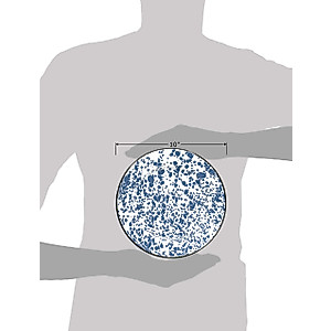 Red Co. Set of 4 Enamelware Metal Classic 10" Round Dinner Plate, Navy Blue Marble/Black Rim - Splatter Design