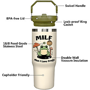 ysnifeiw 30oz Frog Tumbler with Handle and Straw, Stainless Steel Insulated Frog Cup with Top Handle and Lid, Frog Coofee Mug Gifts for Women Men