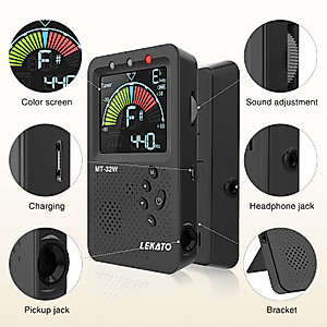 Metronome Tuner, Rechargeable 3 In 1 Digital Metronome with Vocal Count, Tone Generator Tuners for Guitar, Bass, Violin, Ukulele, Chromatic, Clarinet, Trumpet, Flute, All Instruments, Black by LEKATO