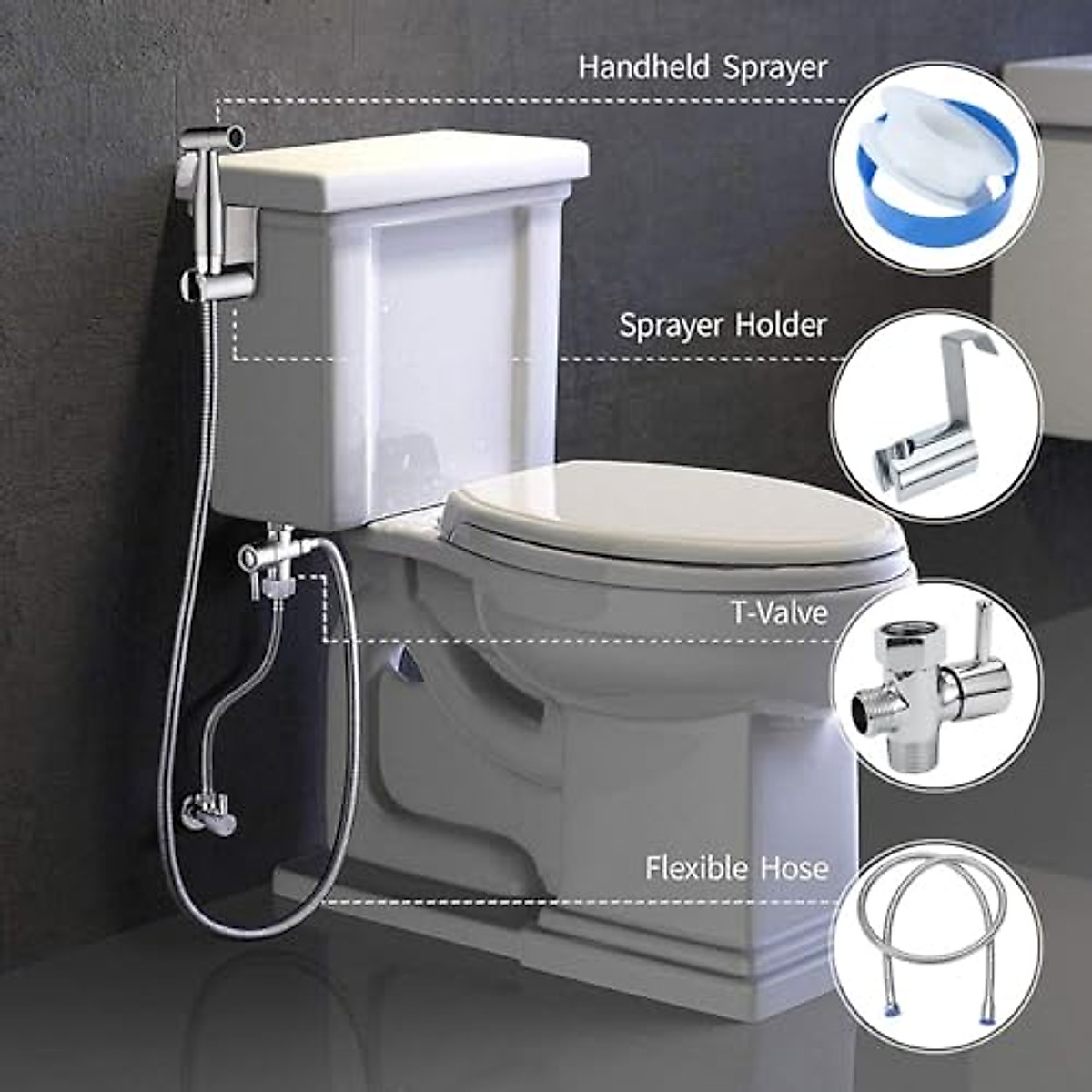 Handheld Bidet Sprayer for Toilet, Hand held Stainless Steel Toilet Bidet Sprayer Kit, Hose with Anti-Leak Hose&High Pressure, for Personal Hygiene, Toilet Clean (A)