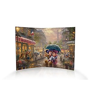 Disney Mickey and Minnie Mouse – Thomas Kinkade Paris France - 10 X 7 Curved Acrylic Photo Print – Free Standing Light Catching Photo Décor
