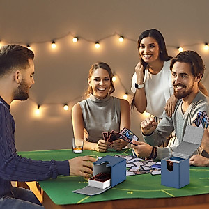 Bheddi Card Deck Box compatible with YGO Cards, Card Holder Cases with 2 Dividers per Holder, Large Size Fit 110 Cards (Spellbind) (Blue)