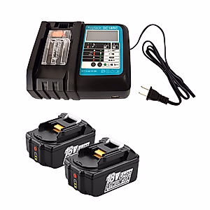 CNBY® 2X BL1850B 18V 5Ah + Charger DC18RC, Replace for Makita 18v Battery BL1850B BL1860B BL1830B, Kompatibel with Makita 18V