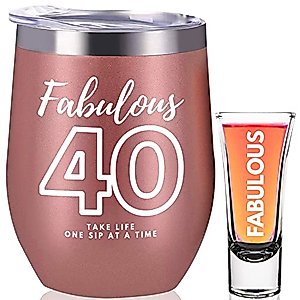 40th Birthday Gifts For Women - 1983 Wine Tumbler & Shot Glass Bday Present Ideas Cheers To 40 Year Old Her, Mom, Grandma, Wife, Sister, Anniversary, Retirement, From Husband Son Daughter Decorations