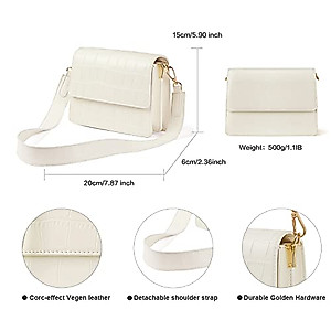 Telena Crossbody Bags for Women Vegan Leather Purses for Women Crossbody Handbag Purse with Adjustable Strap Crocodile White