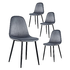 SICOTAS Velvet Dining Chairs Set of 4 - Kitchen Chairs Set of 4 with Black Metal Legs, Upholstered Dining Room Chairs, Shell Lounge Chairs, Modern Dining Chair for Kitchen,Easy to Assemble, Deep Grey