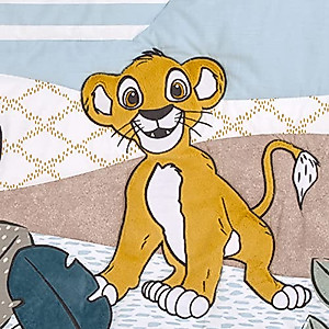 Disney Lion King Blue, Green, Taupe and Gold Simba Future King 3 Piece Nursery Crib Bedding Set - Comforter, Cotton Fitted Crib Sheet, and Crib Skirt