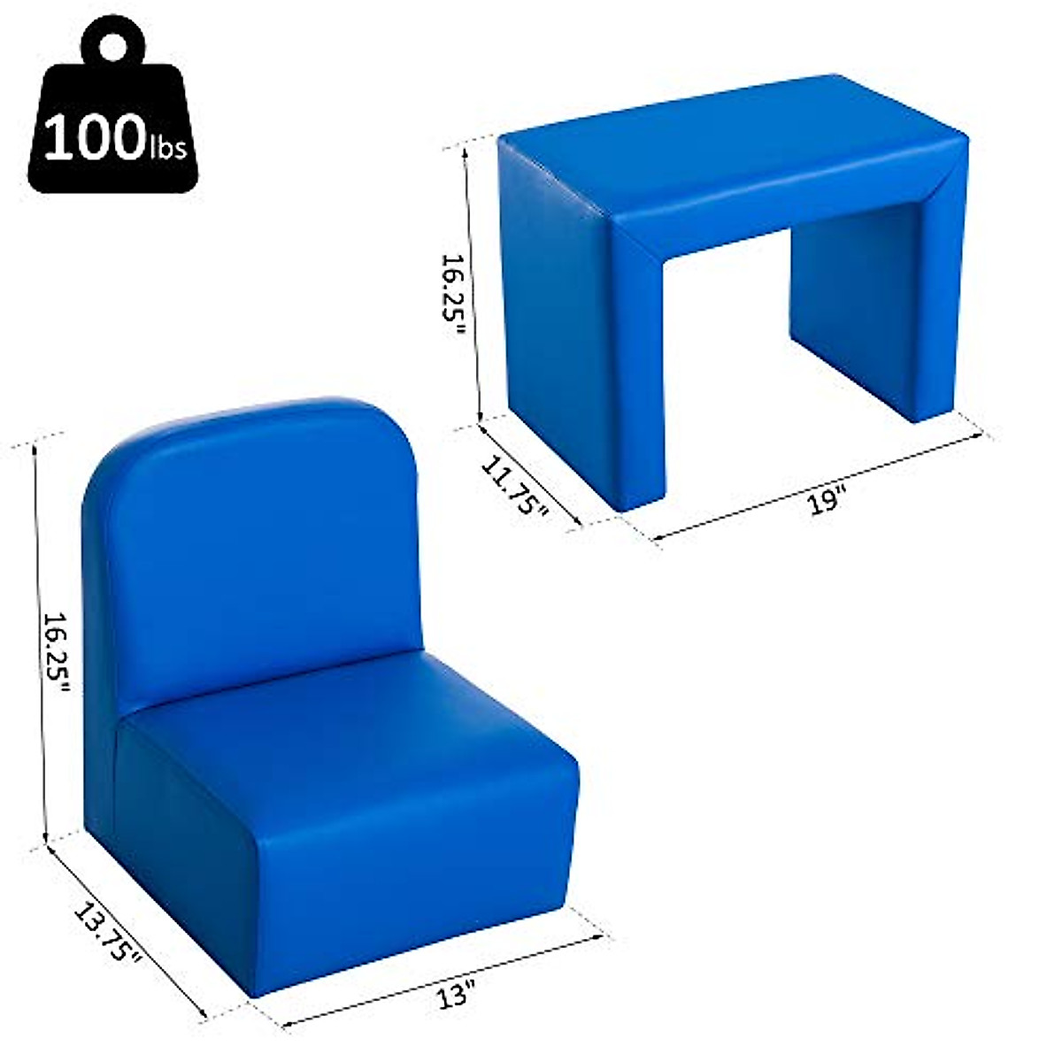 Qaba 2-in-1 Multifunctional Kids Sofa Convertible Table and Chair Set for 3 Years Old Boys Girls, Blue