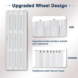 38.5" x 80" Accordion Doors 4-Lite Frosted Acrylic with PVC Panels Bifold Closet Door Hardware Kit Included, Folding Doors with 2 Handles for Closet Bathroom Doorways
