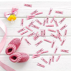 Qunclay 50 Pieces Clothes Pins for Baby Shower Clothespins Plastic Baby Shower Pins Small Baby Shower Decorations for Party Gender Reveal Game DIY, 1.37 Inches(Pink)