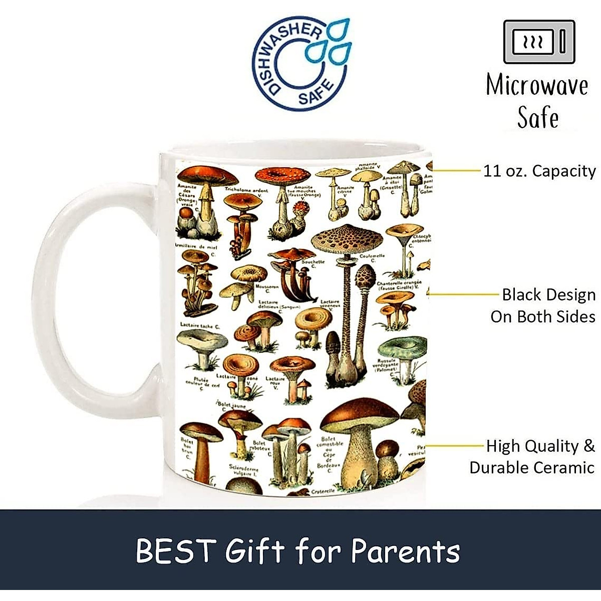 Generic Funny Coffee Mug Vintage Mushroom & Fungi Chart Coffee Mug white 11 Oz