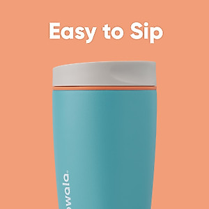 Owala SmoothSip Slider Insulated Stainless Steel Coffee Tumbler, Reusable Iced Coffee Cup, Hot Coffee Travel Mug, BPA Free 12 oz, Grey/Blue (Beachy Breeze)