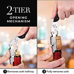Zulay Wine Opener - Professional Corkscrew Wine Opener with Foil Cutter & Cap Remover - Double Hinged Wine Bottle Opener - Manual Wine Key for Servers, Waiters, Bartenders & Home Use - Ebony