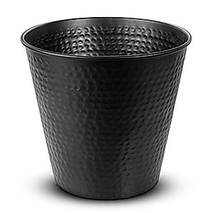 Monarch Abode Matte Black Metal Wastebasket Trash Can, Hand Hammered, Bathroom Decor