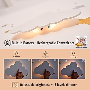 KALEOLI Nursery Cloud Light (Pack of 1) - 68 Star Wall Decals - Rechargeable (no Cord) - Baby Room Decor - Cloud Lights for Bedroom - Floating Cloud Lamp for Bedroom - Adjustable Dimmer - Timer