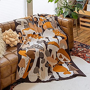 Ultra Soft Warm Lightweight Cotton Blend Knit Mushroom Blanket Mix Mashrooms Botanical Design Flannel Throw for Home Decor Sofa Couch Living Room and Bedroom Plant Lovers Gift