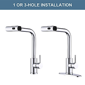 AVSIILE Kitchen Faucet with Pull Down Sprayer, Chrome Waterfall Touch Single Hole Stainless Steel Kitchen Sink Faucets, Commercial Modern Single Handle Faucets for Kitchen Sinks with Pull-down Sprayer