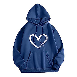 LAWOR Womens Graphic Tees 2023 Fall Sudaderas capucha para mujer forma corazón suéter manga larga bonitas sudaderas otoño camisas primavera bolsillo Blue Small