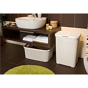 Curver 708 Off White Faux Rattan Laundry & Washing Basket 45L