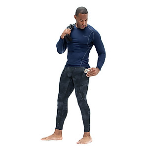 DEVOPS Men's Compression Pants Athletic Leggings (Large, Black/Camo Black/Camo Grey)