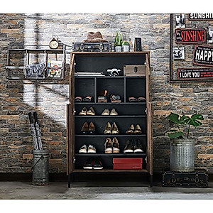 ioHOMES Charles Rustic Shoe Cabinet with 4 Enclosed Shelves, 3 Storage Cubbies and 3 Adjustable Panels, Reclaimed Oak