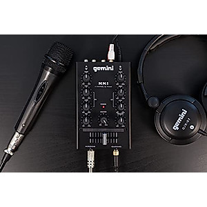 Gemini Sound MM1 Professional Audio 2-Channel Dual Mic Input Stereo 2-Band Rotary Compact DJ Podcast Mixer with Cross-Fader and Individual Gain Control