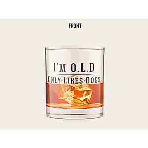 Spotted Dog Company Printed 11oz Whiskey Rocks Glass, I'm O.L.D, Only Likes Dogs, Paw Print, CM01