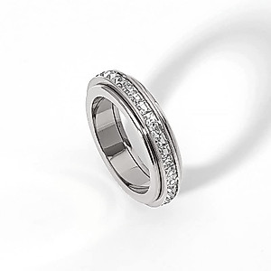 Pingyongchang Anxiety Rings Titanium Steel Spinner Fidget Band Rings for Women Ladies Cubic Zirconia Relieving Anxiety Wedding Promise Lucky Statement Rings-9