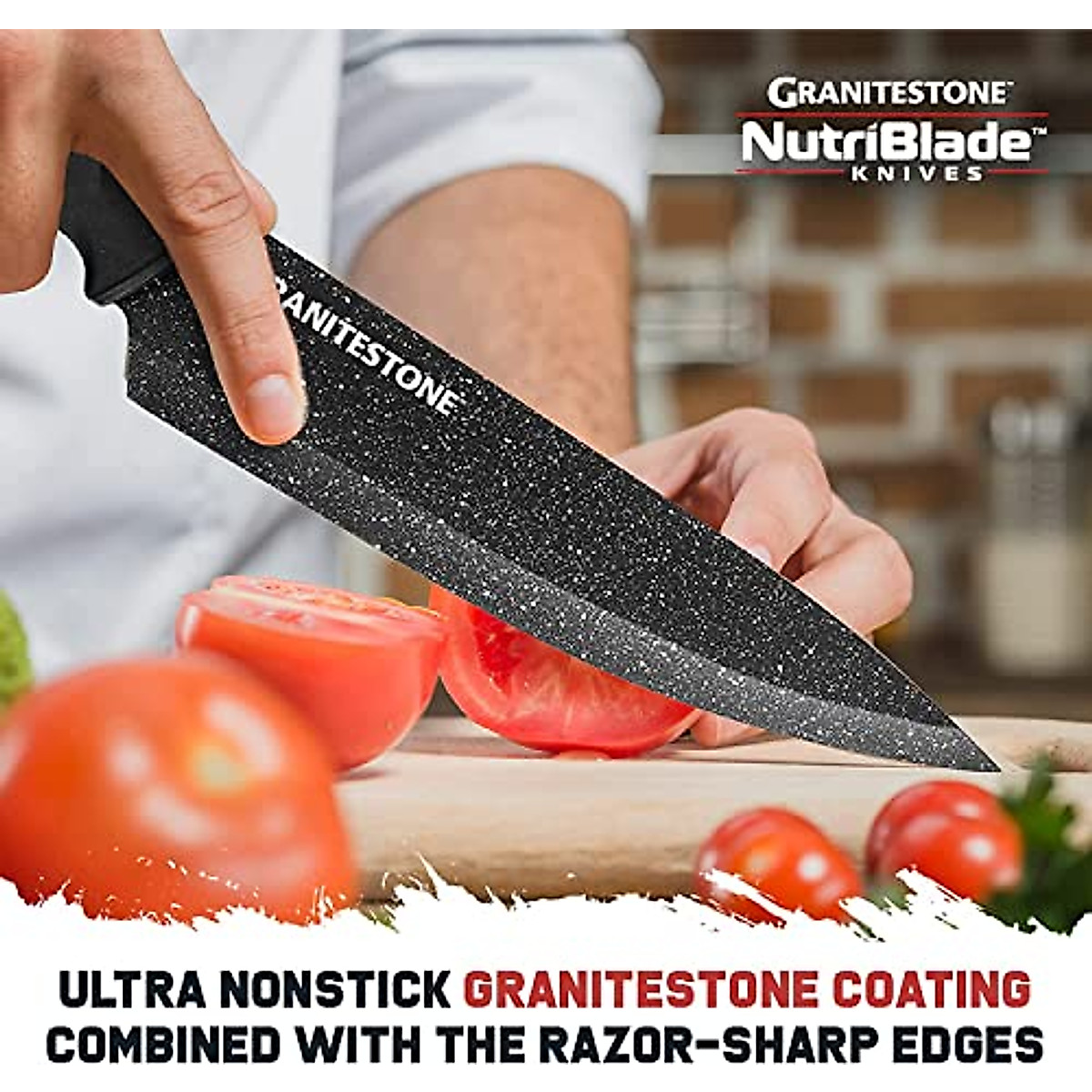 Granitestone Nutriblade 6 Piece - Ultra Sharp, PFOA-Free Stainless Steel Blades, Kitchen Knife Set, with Nonstick Granite Coating, Easy-Grip Handle, Dishwasher-safe