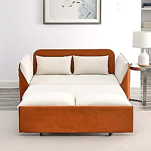 JEEOHEY Pull Out Sleeper Sofa Bed,Convertible Loveseats Sofa Chair,Revesible Velvet Fabric Couch Bed with Cushions&Throw Pillows for Living Room/Apartment/Office/Small Place (Orange)