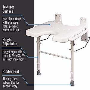 HealthSmart Wall Mount Fold Away Bath Chair Shower Seat Bench with Adjustable Legs, FSA and HSA Eligible, Seat 16 x 16 Inches, White