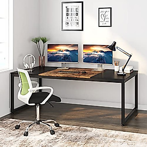 Tribesigns 70.8 Inch Modern Executive Desk, Large Workstation Office Computer Table, Modern Simple Business Study Writing Desk Furniture for Home Office, Black and Brown