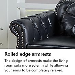 AVZEAR 60" Loveseat Sofa, Chesterfield Sofa, Mid-Century Modern PU Upholstered 2 Seater Sofa, Deep Button Tufted Living Room Sofa with Two Throw Pillows, Black