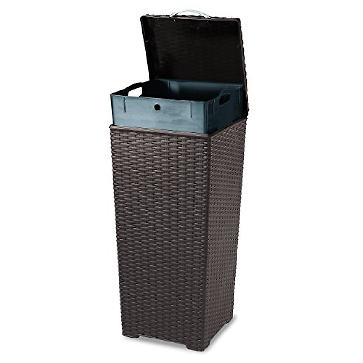 Keter Pacific 33 Gallon Resin Rattan Large Outdoor Trash Can with Lid – Perfect for Backyard Hosting, Patio and Kitchen Use, Brown