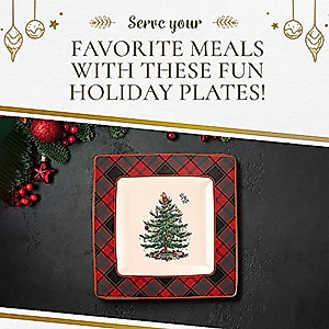Spode Christmas Tree Tartan Square Platter | Serving Platter for the Holidays | Christmas Serving Dishes for Entertaining - Fine Bone China | Serving Platters for Serving Food - 10 Inches