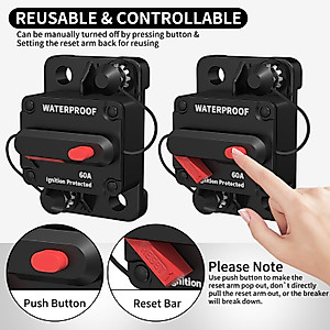 DaierTek 60 Amp Circuit Breaker 12V 24V 48V, DC 12 Volt Marine Circuit Breaker 60A Manual Reset Inline Fuse Waterproof Circuit Breaker for Auto Car Truck -2Pack