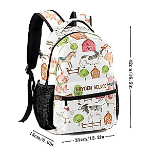 Urcustom Custom Kid Backpack, Farm Animals Farm House Personalized School Bookbag with Your Own Name, Customization Casual Bookbags for Student Girls Boys