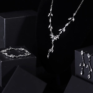 ORAZIO 3 Pcs Women Crystal Jewelry Set Bridal Wedding Rhinestone Necklace Crystal Bracelets and Dangle Earrings A-Silver Tone